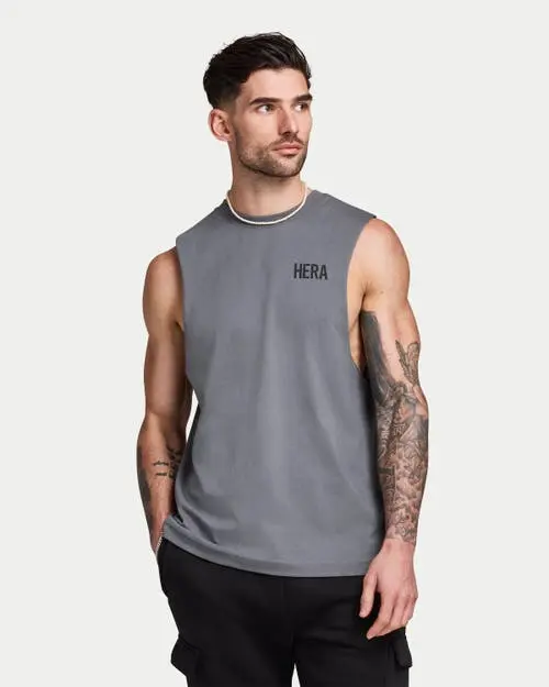 HERA Crew Neck Relaxed Fit Printed Vest - Charcoal