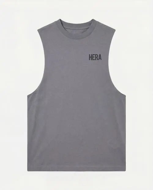 HERA Crew Neck Relaxed Fit Printed Vest - Charcoal