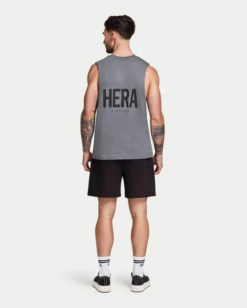 HERA Crew Neck Relaxed Fit Printed Vest - Charcoal