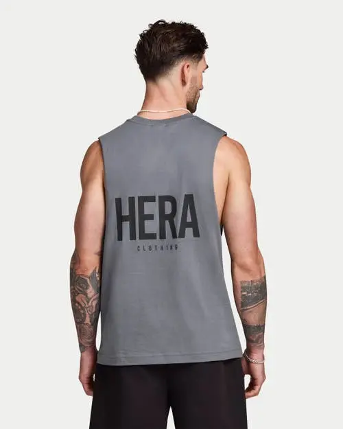 HERA Crew Neck Relaxed Fit Printed Vest - Charcoal