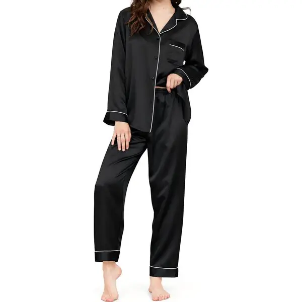 SILKSILKY Full Length Pure Silk Pajamas Set - Black
