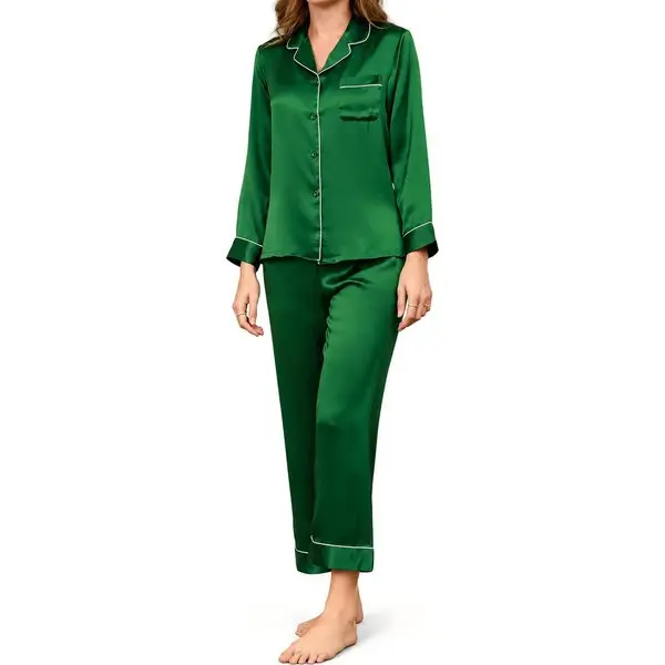 SILKSILKY Full Length Pure Silk Pajamas Set - Green
