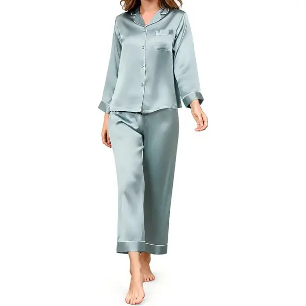 SILKSILKY Full Length Pure Silk Pajamas Set - Light Blue