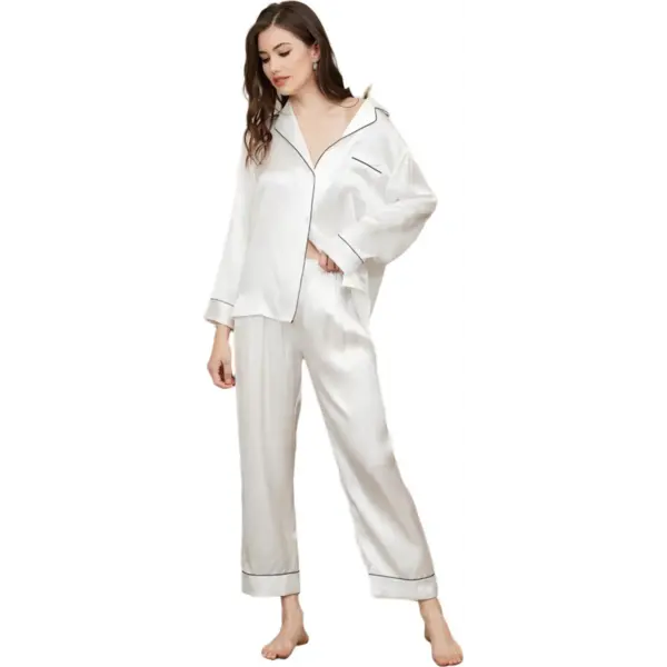 SILKSILKY Full Length Pure Silk Pajamas Set - White