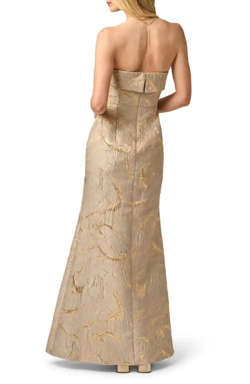 Adrianna Papell Strapless Metallic Jacquard Draped Gown