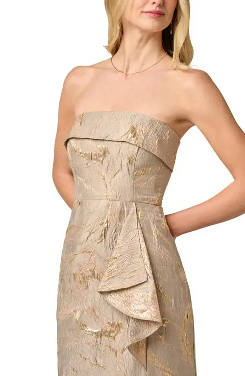 Adrianna Papell Strapless Metallic Jacquard Draped Gown