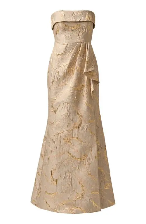 Adrianna Papell Strapless Metallic Jacquard Draped Gown