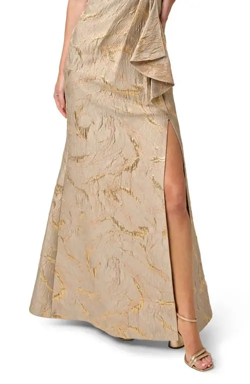 Adrianna Papell Strapless Metallic Jacquard Draped Gown
