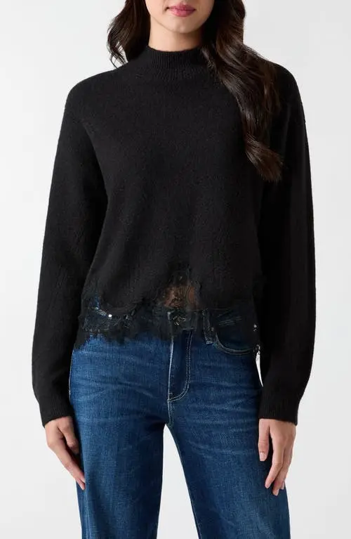 Guess Hayden Lace Hem Mock Neck Sweater - Jblack-black