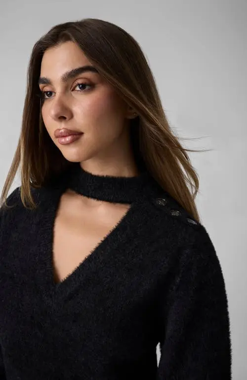 Guess Choker V Neck Sweater - Jet Black