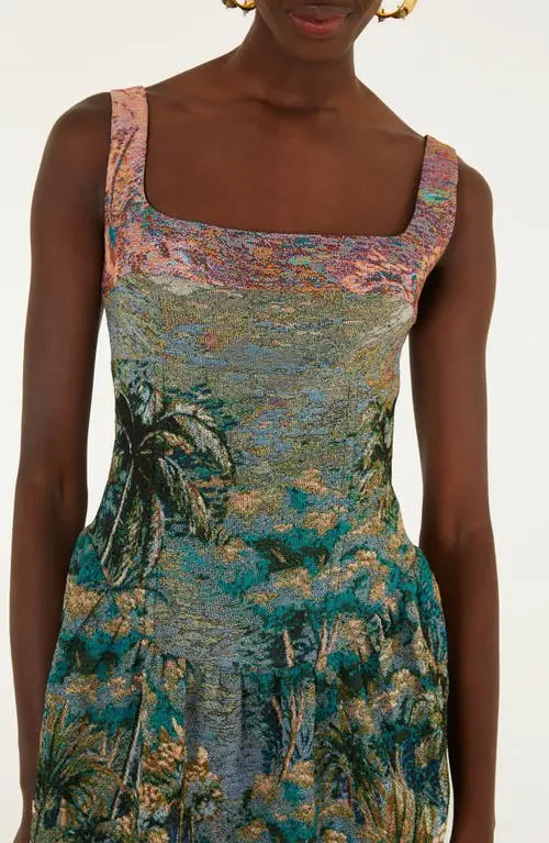 Farm Rio Petricor Sleeveless Jacquard Midi Dress