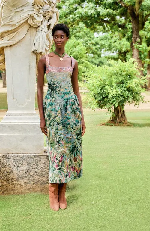 Farm Rio Petricor Sleeveless Jacquard Midi Dress