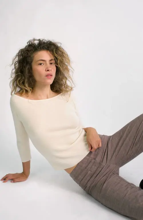 ODDLI Knit 3/4 Sleeve Boat Neck Top