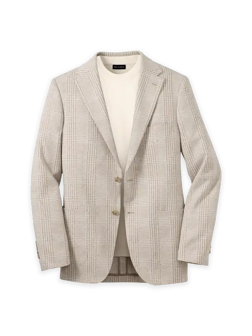 PAUL FREDRICK Cotton Blend Plaid Single Breasted Notch Lapel Knit Sport Coat
