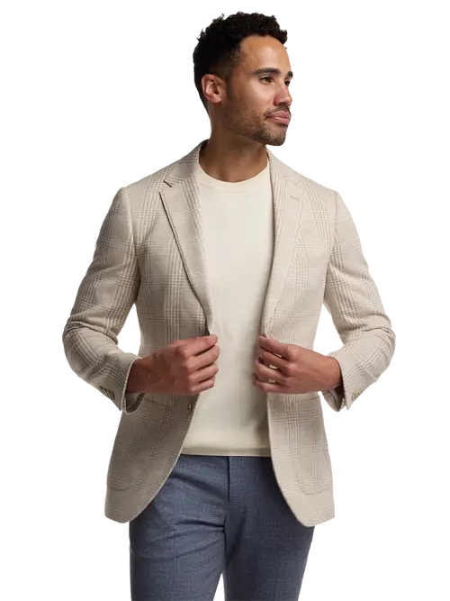 PAUL FREDRICK Cotton Blend Plaid Single Breasted Notch Lapel Knit Sport Coat
