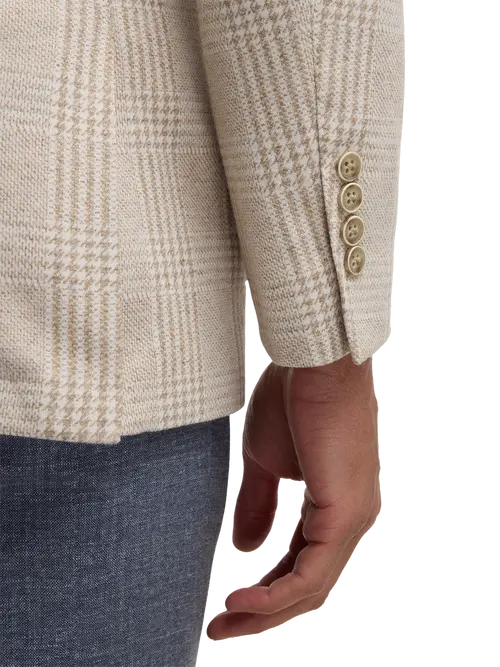 PAUL FREDRICK Cotton Blend Plaid Single Breasted Notch Lapel Knit Sport Coat