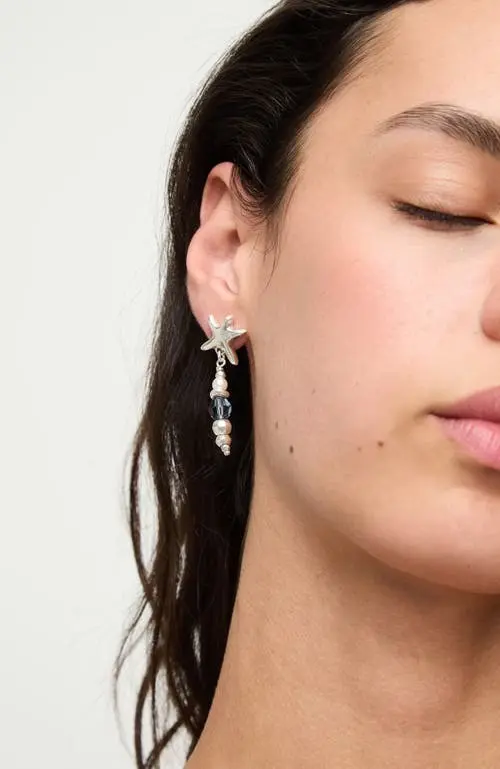 UNODE50 Long -tone Earrings With Blue Faceted Crystals And Star
