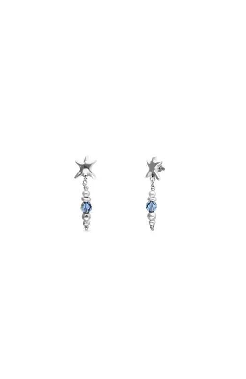 UNODE50 Long -tone Earrings With Blue Faceted Crystals And Star