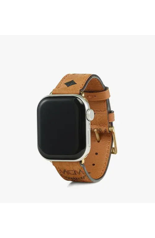 Mcm 38-41mm Apple Watch Band In Visetos - Cognac
