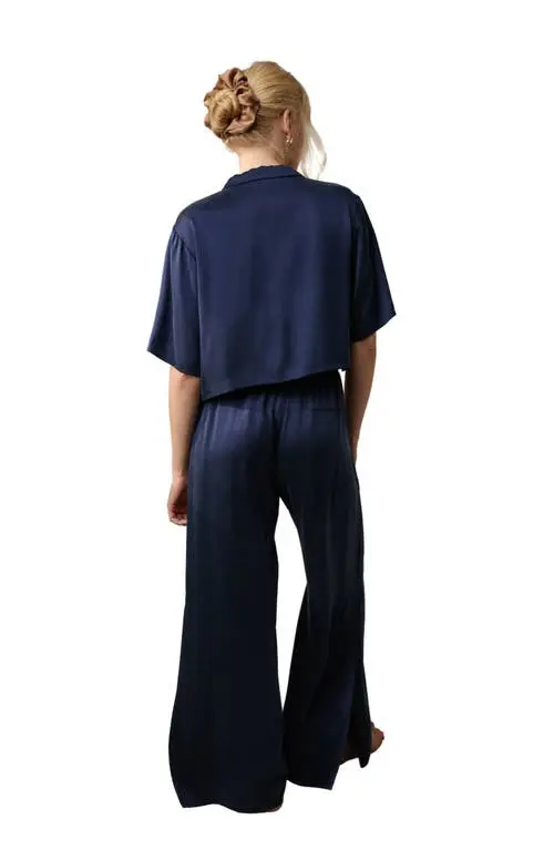 Lunya Washable Silk High Rise Pant Set - Deep Blue