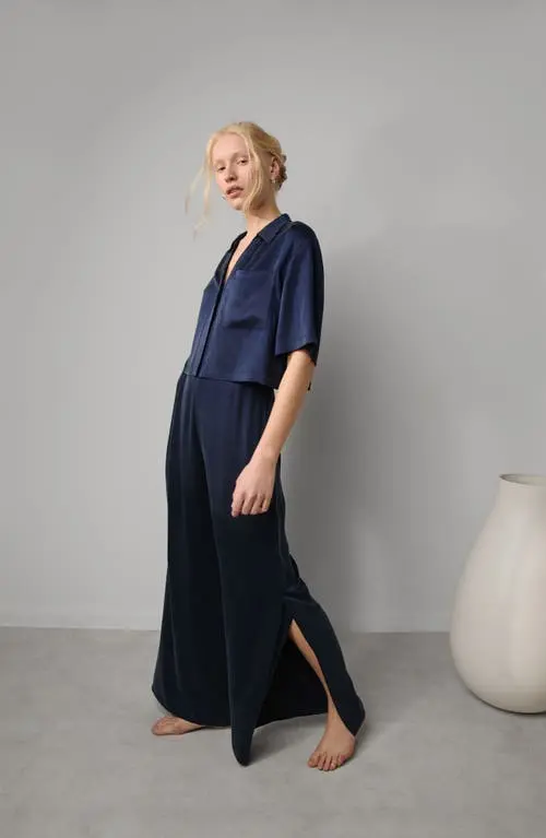 Lunya Washable Silk High Rise Pant Set - Deep Blue