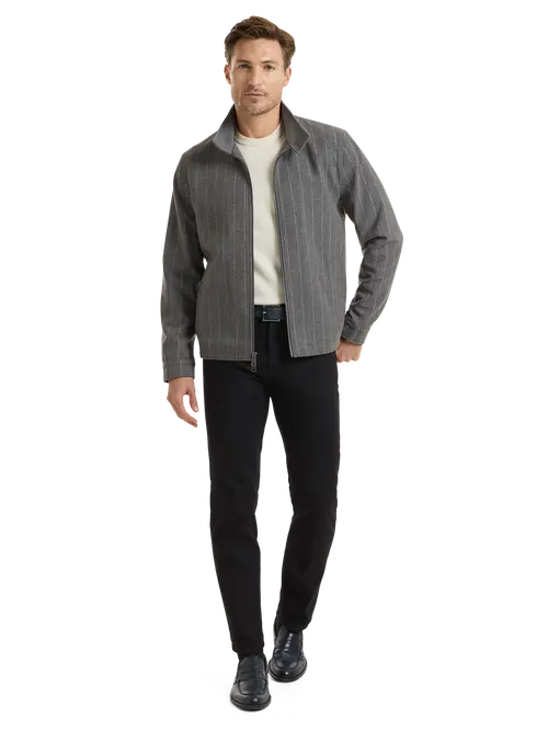 PAUL FREDRICK Wool Blend Bomber Jacket - Grey