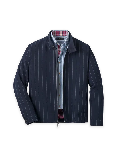 PAUL FREDRICK Wool Blend Bomber Jacket - Navy