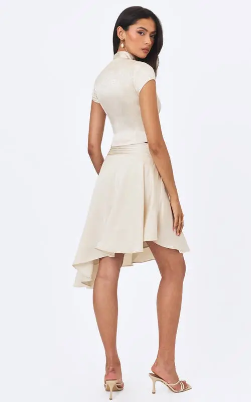 MISS CIRCLE NEW YORK Galina Satin Asymmetrical Midi Skirt