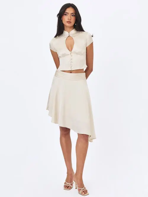 MISS CIRCLE NEW YORK Galina Satin Asymmetrical Midi Skirt
