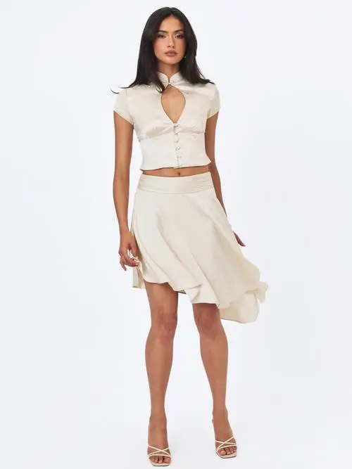 MISS CIRCLE NEW YORK Galina Satin Asymmetrical Midi Skirt