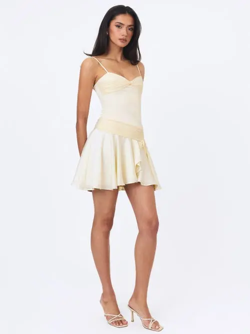 MISS CIRCLE NEW YORK Yvonne Satin Asymmetrical Ruched Mini Dress