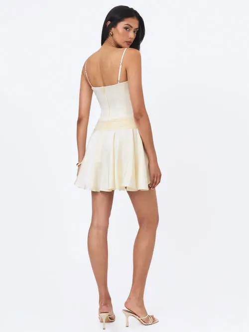 MISS CIRCLE NEW YORK Yvonne Satin Asymmetrical Ruched Mini Dress