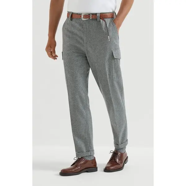 Brunello Cucinelli Virgin Wool Flannel Trousers With Cargo Pockets - Medium Grey