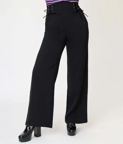 Unique Vintage Lace Up High Waist Trousers