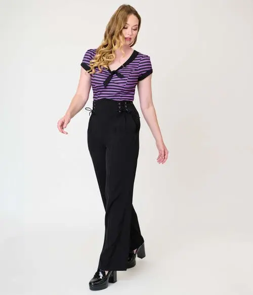 Unique Vintage Lace Up High Waist Trousers
