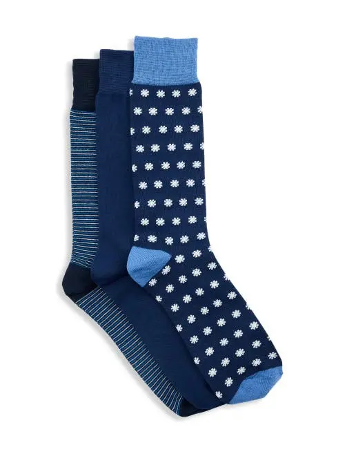 SYNRGY BY DXL Big & Tall 3-pk Classic Printed Socks V2 - Blue Multi