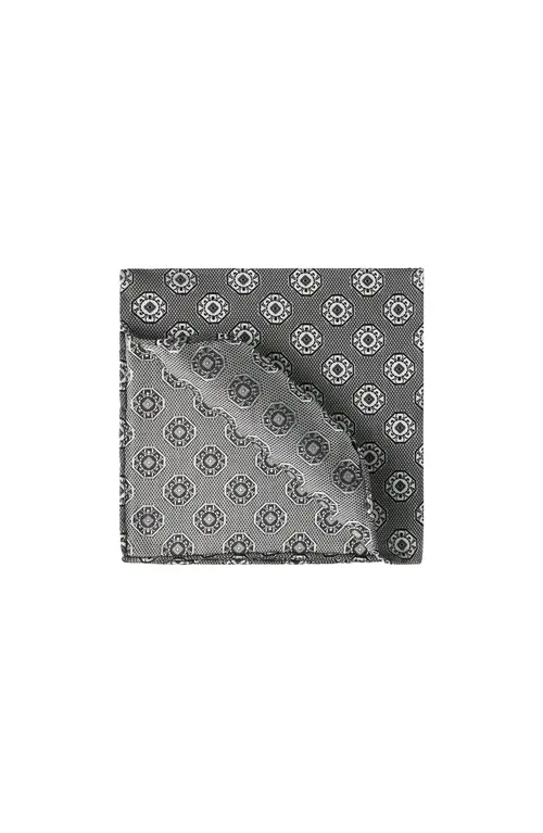 Brunello Cucinelli Silk Pocket Square With Medallion Design - Anthracite