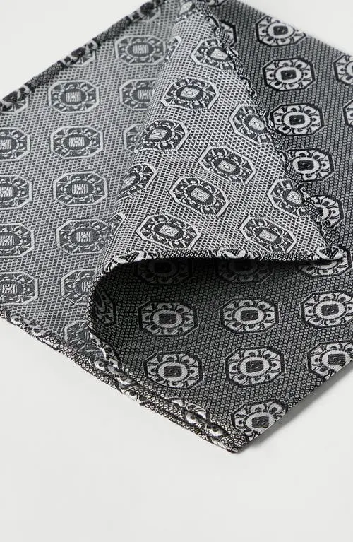 Brunello Cucinelli Silk Pocket Square With Medallion Design - Anthracite