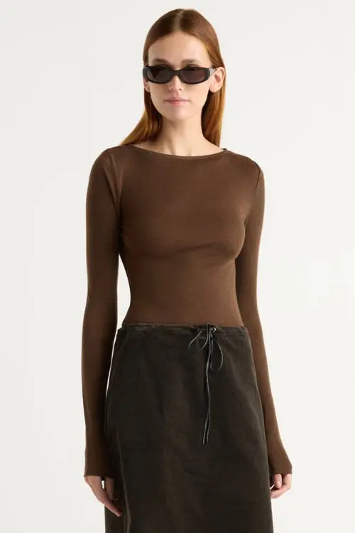 Modern Citizen Lana Tencel-wool Semi-sheer Tee - Espresso