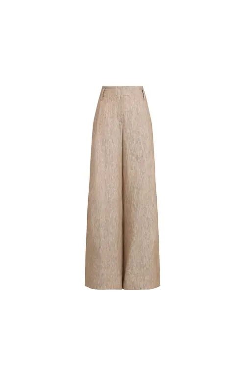 Brunello Cucinelli Linen Denim Pleated A-line Trousers With Monili