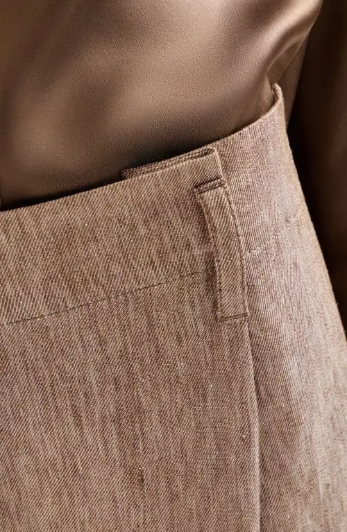 Brunello Cucinelli Linen Denim Pleated A-line Trousers With Monili
