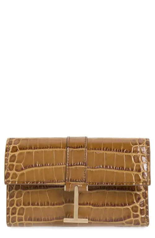 TOM FORD Kara Croc Embossed Leather Compact Wallet - Cinnamon