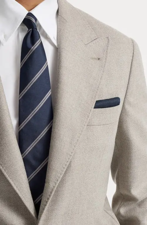 Brunello Cucinelli Silk Pocket Square With Striped Border - Navy Blue