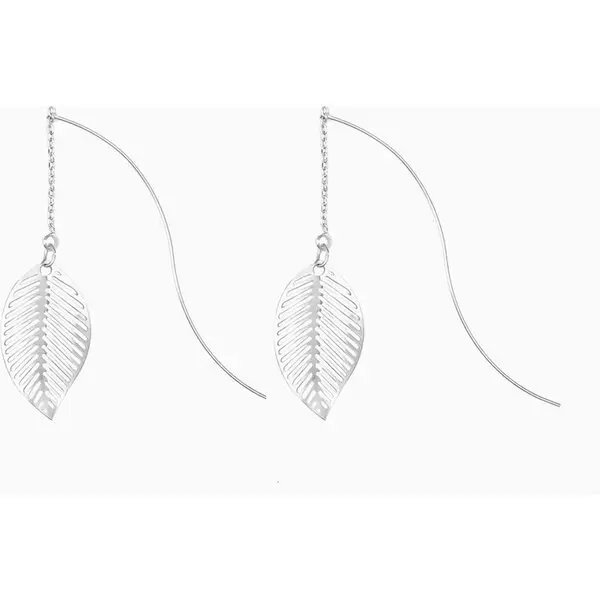 BEARFRUIT JEWELRY Abigail Earrings Dainty Leaf Drop Statement - Silver