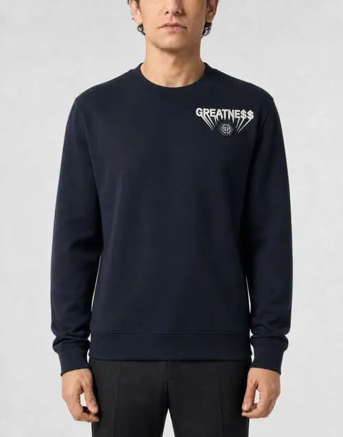 Philipp Plein Fleece Round Neck Sweatshirt Greatness - Navy