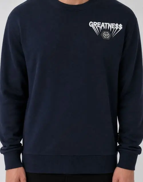 Philipp Plein Fleece Round Neck Sweatshirt Greatness - Navy