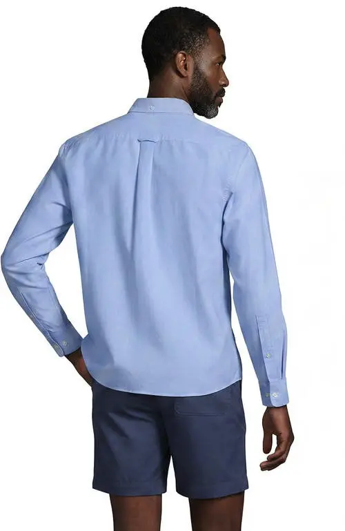LANDS' END Long Sleeve Classic Fit Sail Rigger Oxford Shirt - Blue