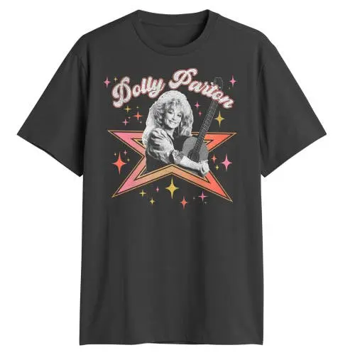 DOLLY PARTON Distressed Bright Star Short Sleeve T-shirt - Black