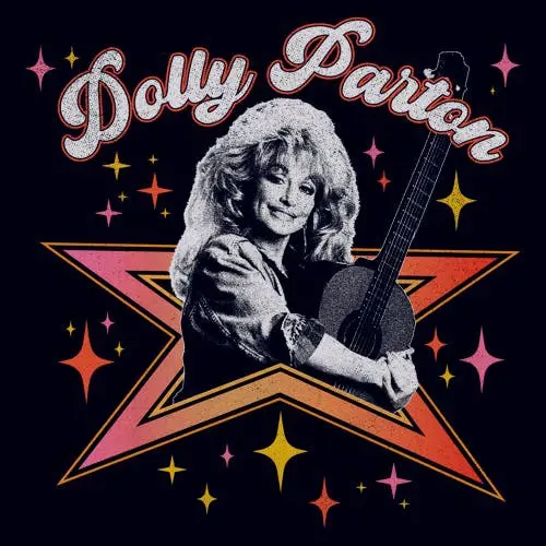DOLLY PARTON Distressed Bright Star Short Sleeve T-shirt - Black