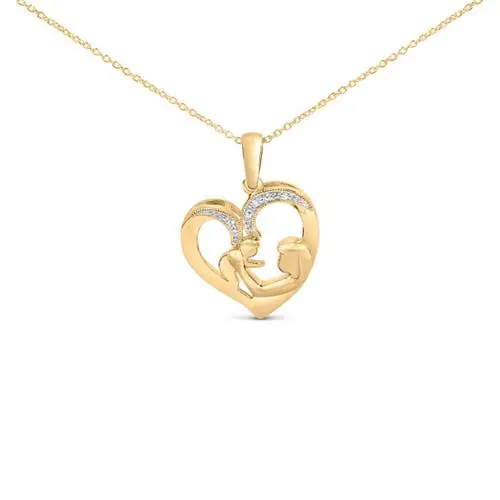 HAUS OF BRILLIANCE Gold Vermeil Diamond Accent Mom And Child Heart Pendant Necklace - Silver